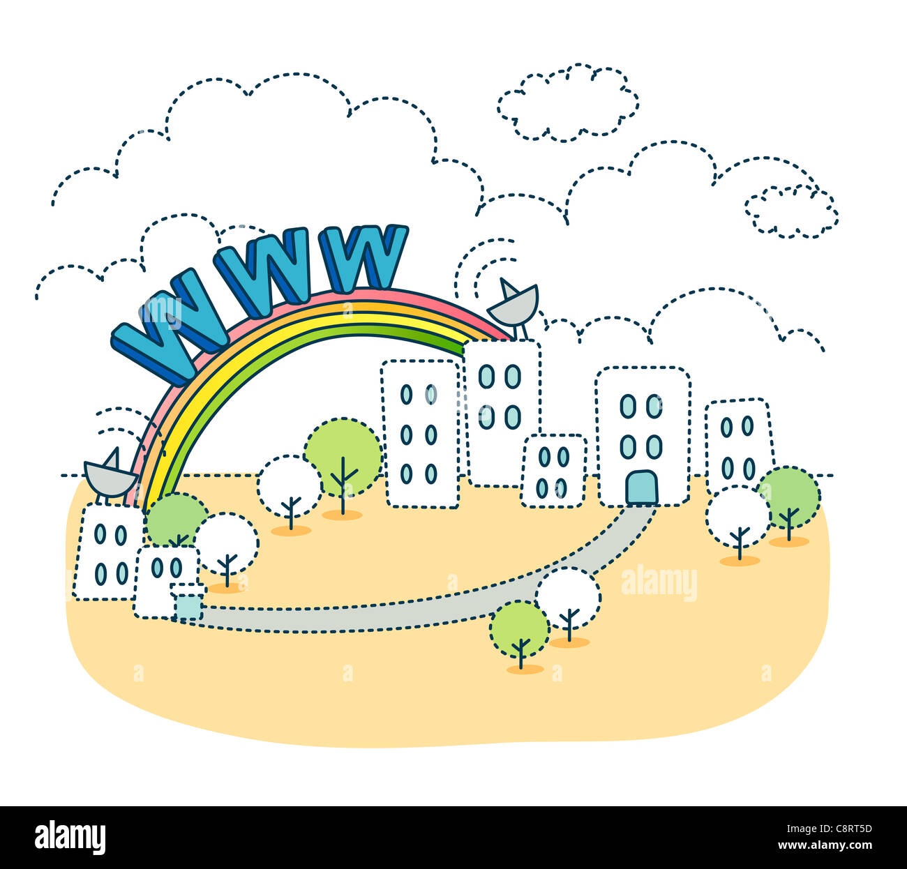 Illustration of global communication connecting two cities Stock Photo ...
