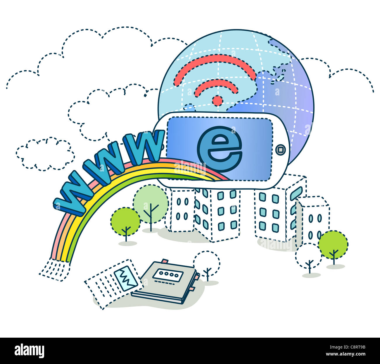 Illustration of web connected through mobile phone with globe in ...