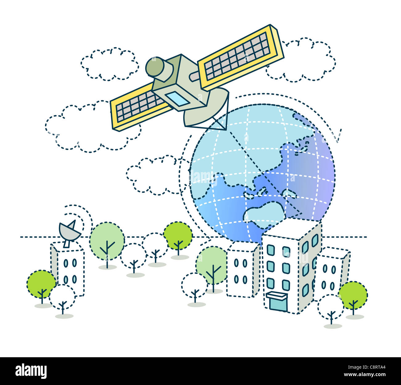 Global communications through satellite on globe Stock Photo - Alamy