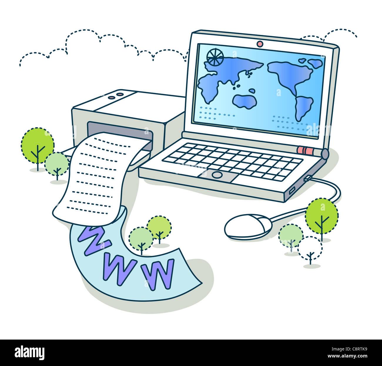 Illustration of computer with printer Stock Photo - Alamy