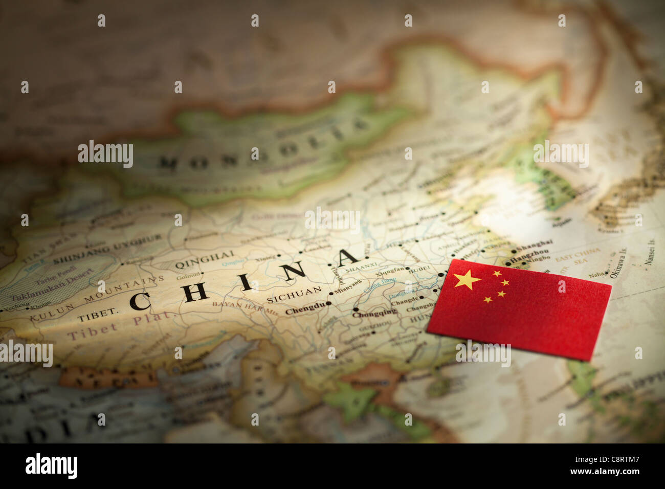 Close-up of Asian continent world map with Chinese flag Stock Photo - Alamy