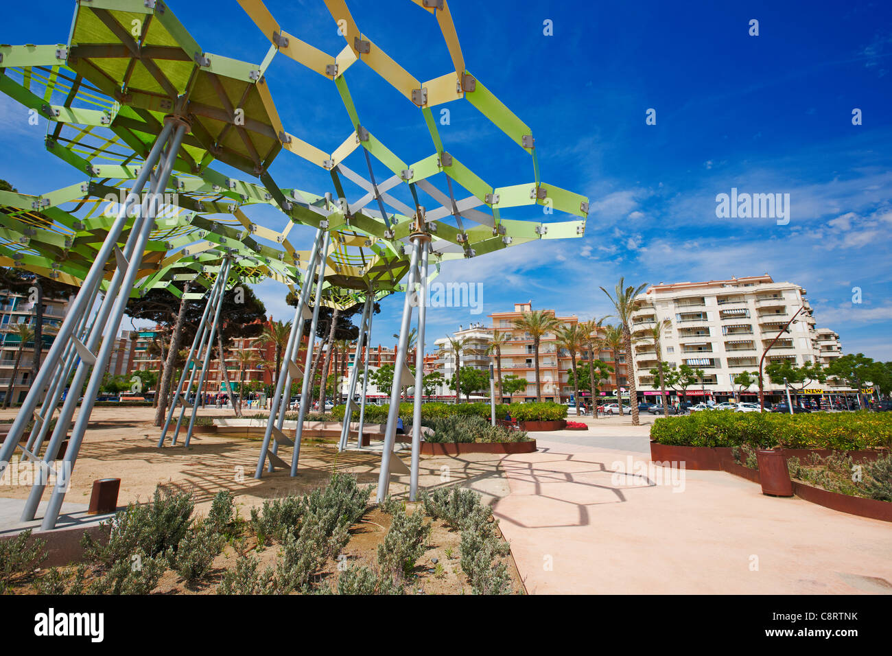 Modern sculpture symbolizing pines canopy in La Pineda, Costa Dorada ...