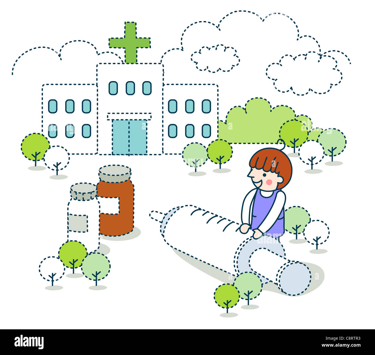 Illustration of happy girl with syringe Stock Photo - Alamy