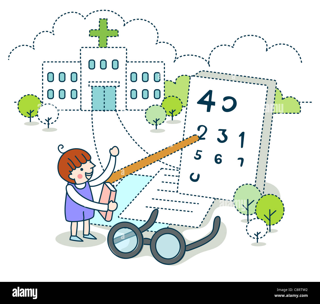 Illustration of a girl giving eye checkup Stock Photo - Alamy