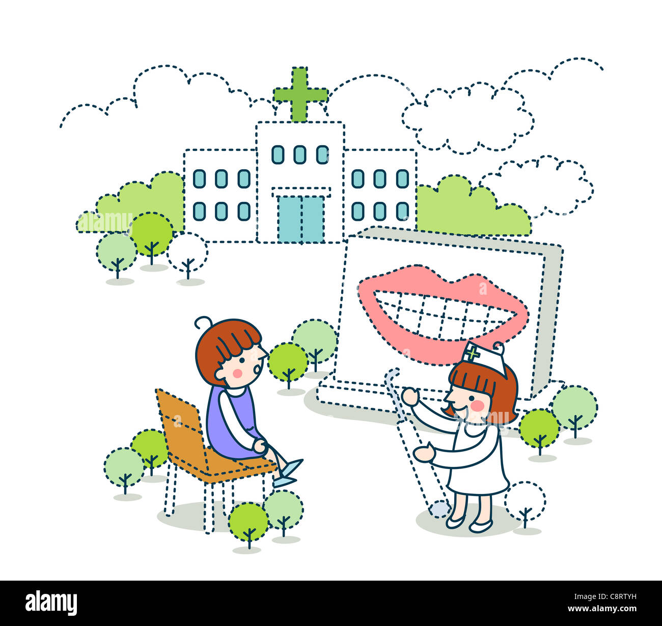 Illustration of patient getting dental checkup from dentist Stock Photo ...