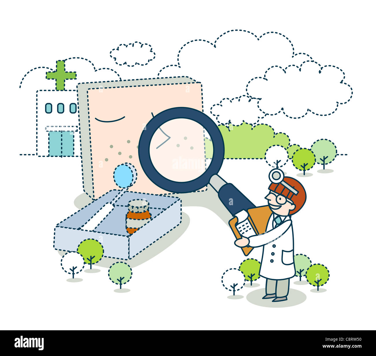 Doctor looking through magnifying glass Stock Photo - Alamy