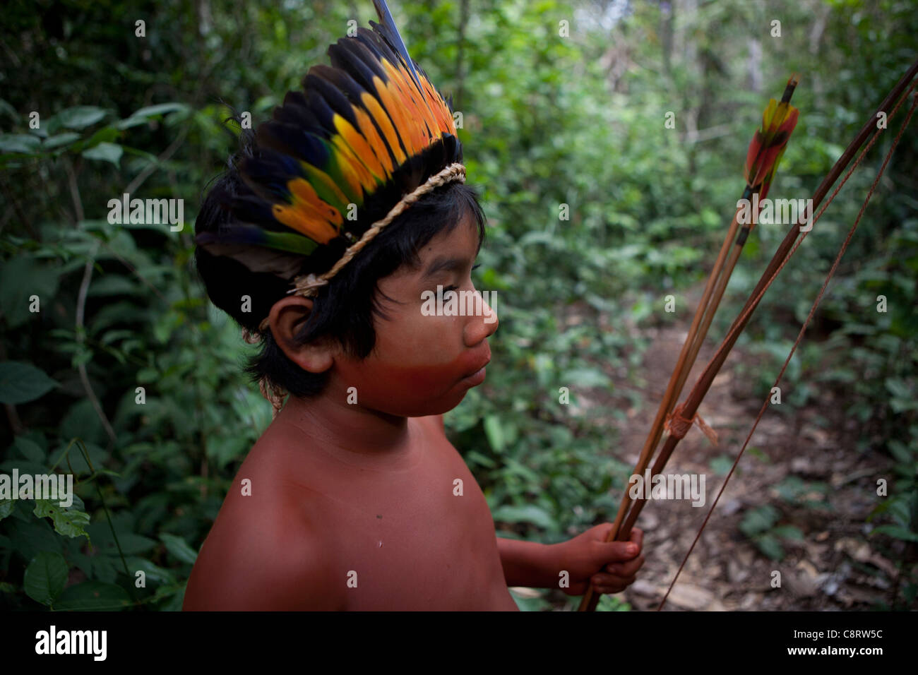 Xingu indians hunting in amazone hi-res stock photography and images ...