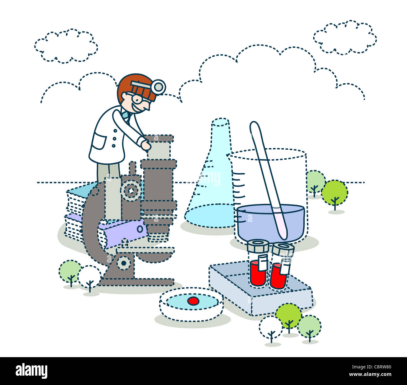 Illustration of doctor looking through telescope Stock Photo - Alamy