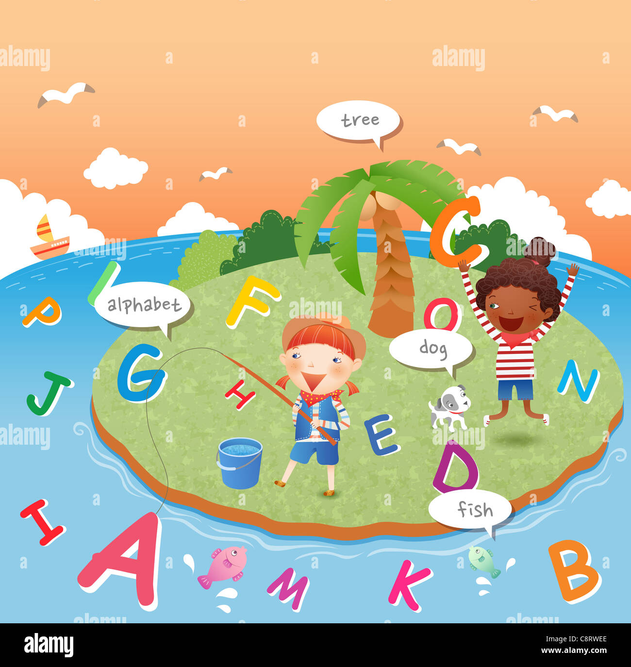 Children Fishing Alphabets Stock Photo - Alamy