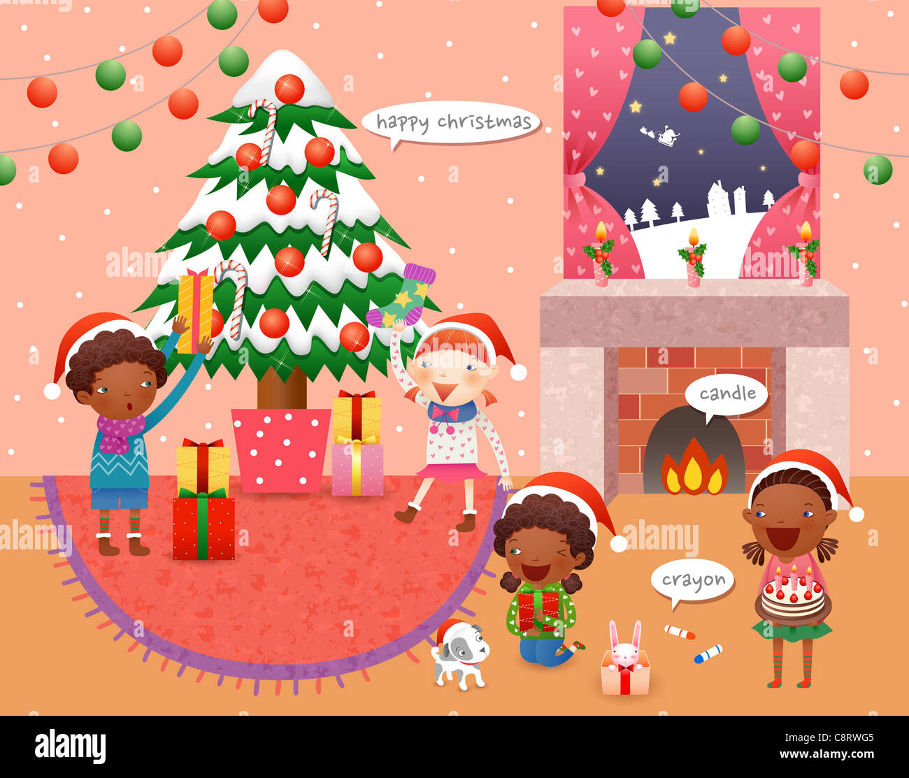 Children Celebrating Christmas Stock Photo - Alamy