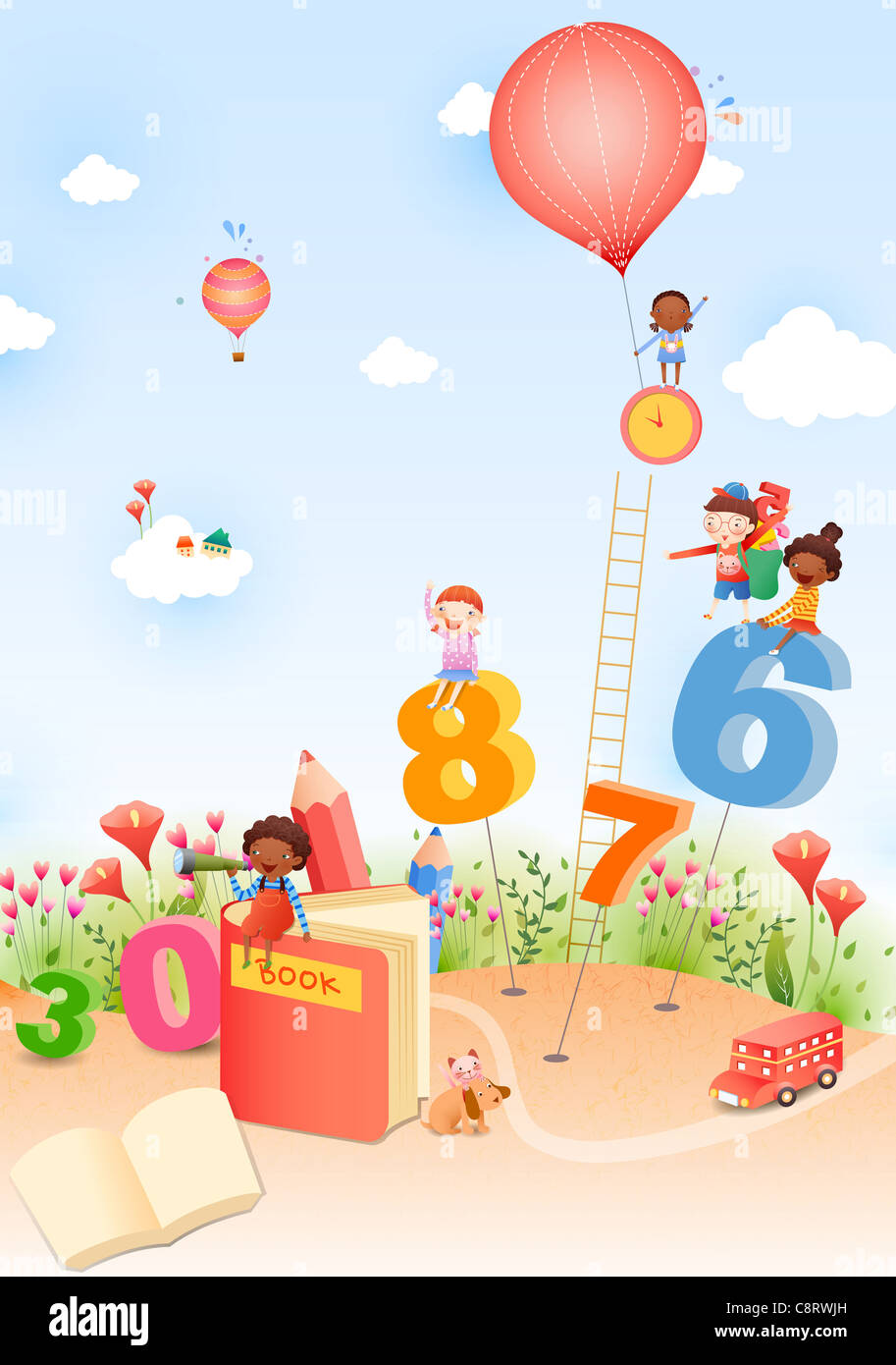 Children In Garden Playing With Numbers Stock Photo - Alamy