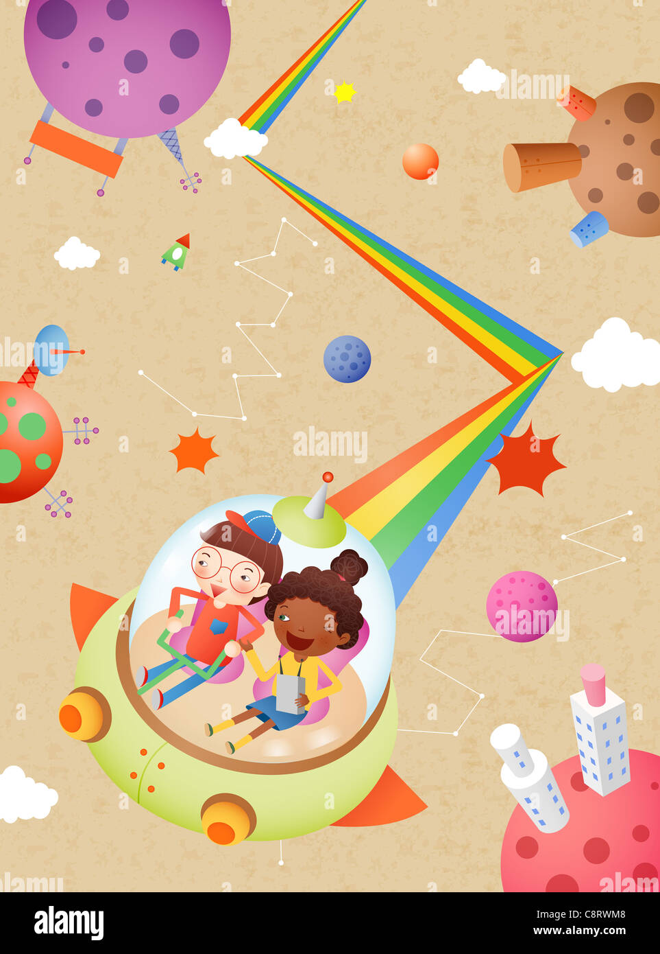 Children sitting on rocket hi-res stock photography and images - Alamy