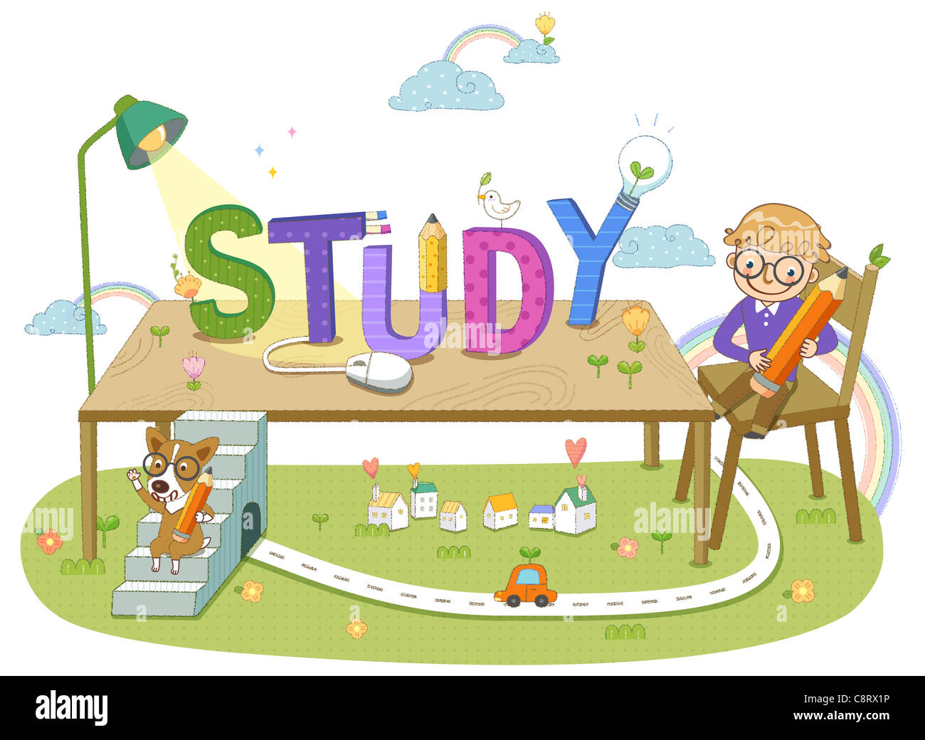 Boy Sitting On Study Table Stock Photo - Alamy