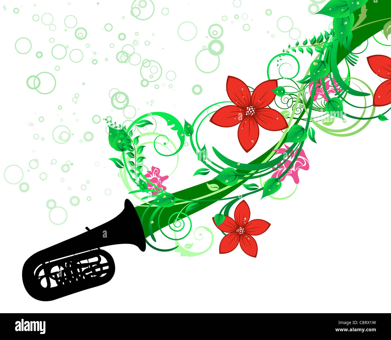 Wind instrument with Floral border for design use. Vector illustration ...