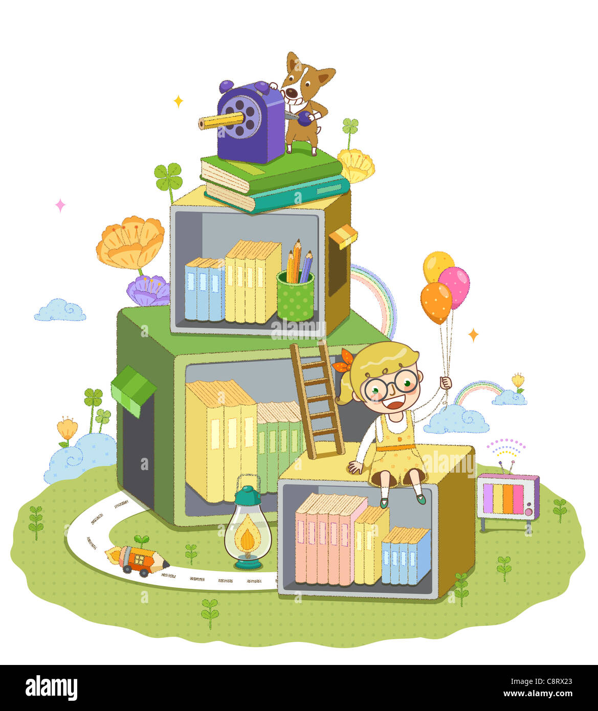 Happy girl book on Cut Out Stock Images & Pictures - Alamy