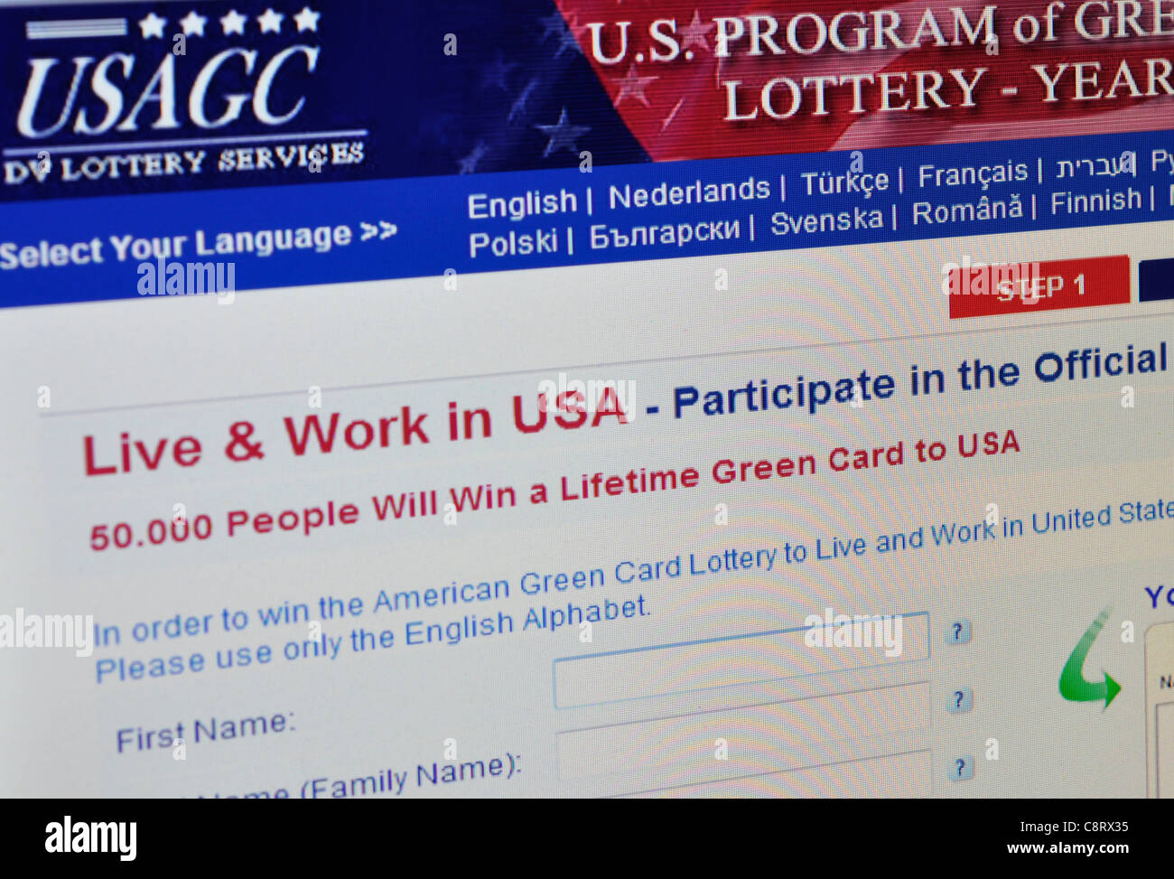 USA GREEN CARD LOTTERY WEBSITE Stock Photo - Alamy