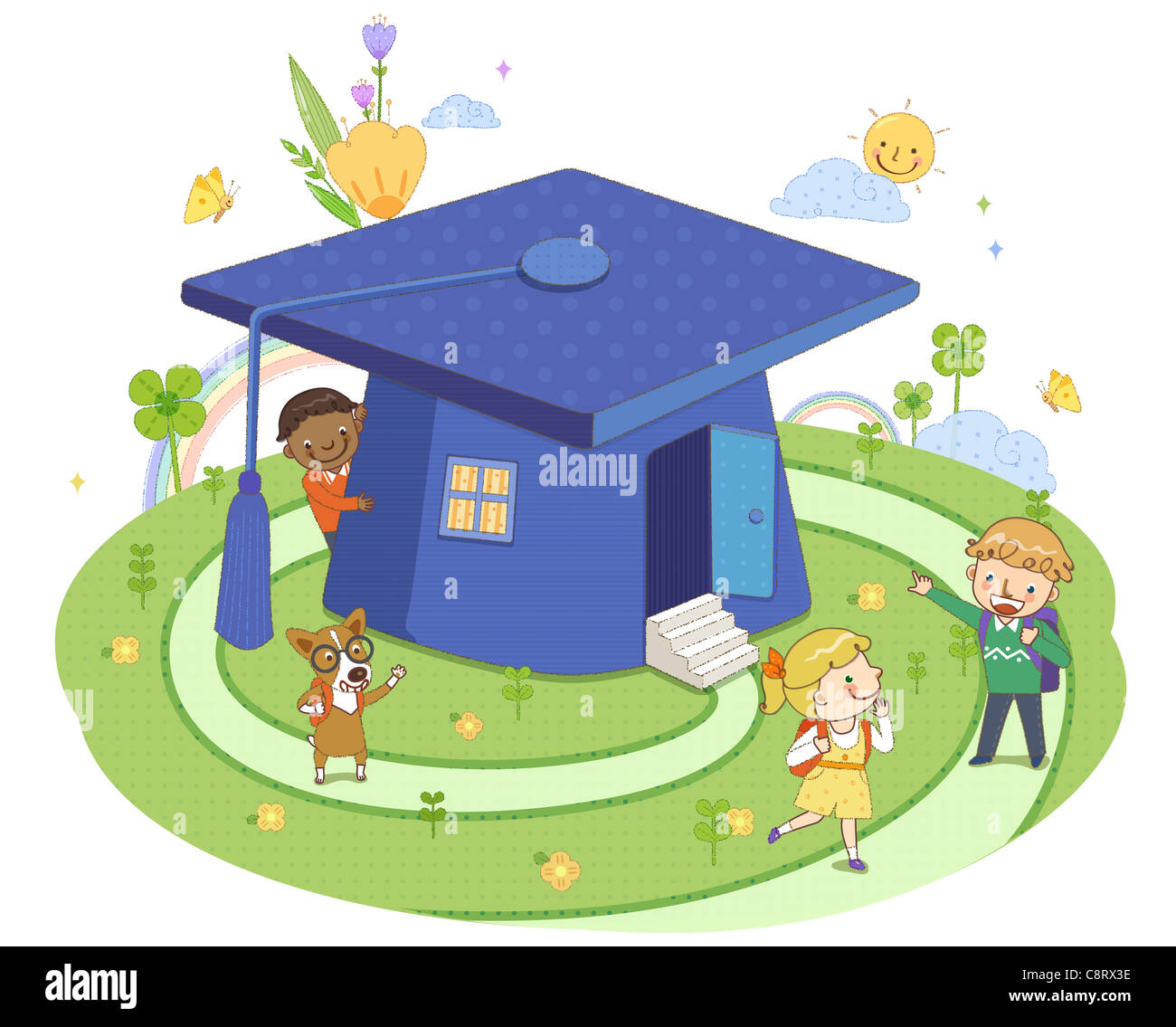 Children With Graduation Cap Stock Photo - Alamy