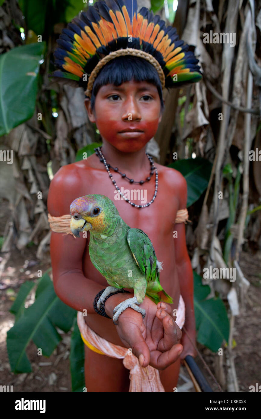 Xingu indians in the Amazone, Brazil Stock Photo - Alamy