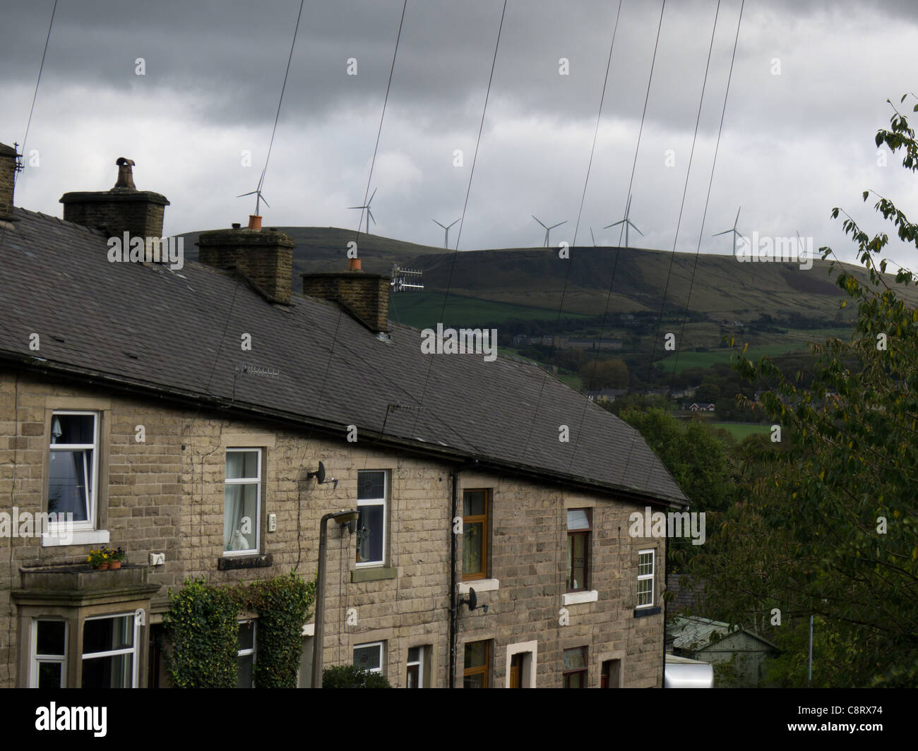 Scout Moor wind farm from Rawson's Rake, Ramsbottom, Lancashire Stock ...