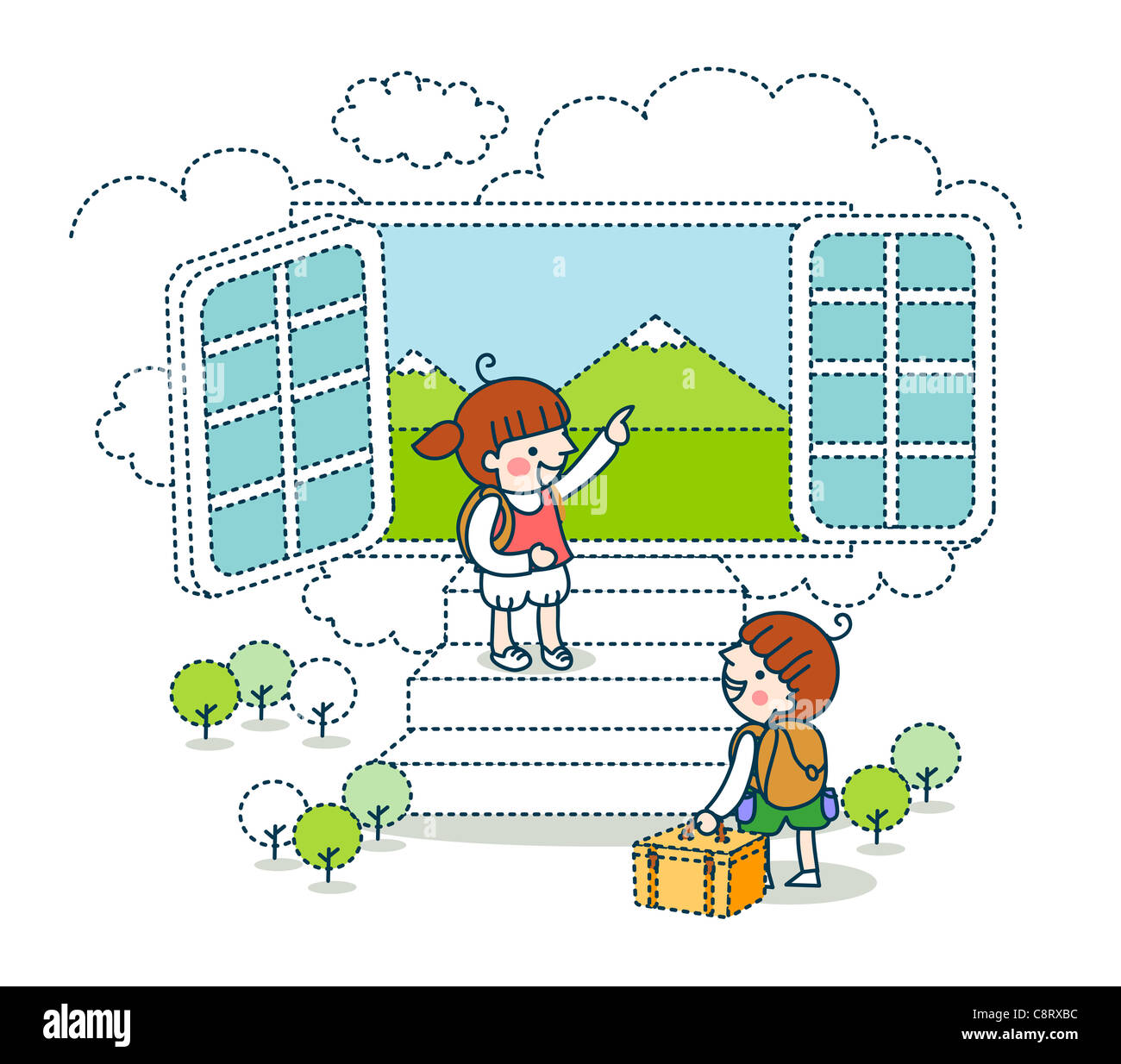 Illustration of girls going out for a vacation Stock Photo - Alamy