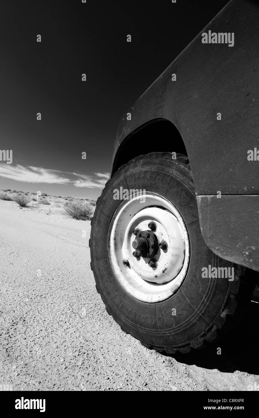 Africa, Tunisia, nr. Douz. Michelin XS sand tyre on a historic 1962 ...