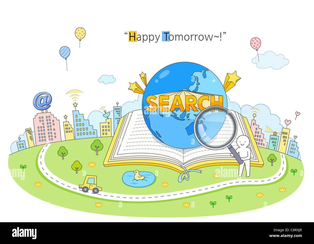 Illustration of man searching in the book Stock Photo - Alamy