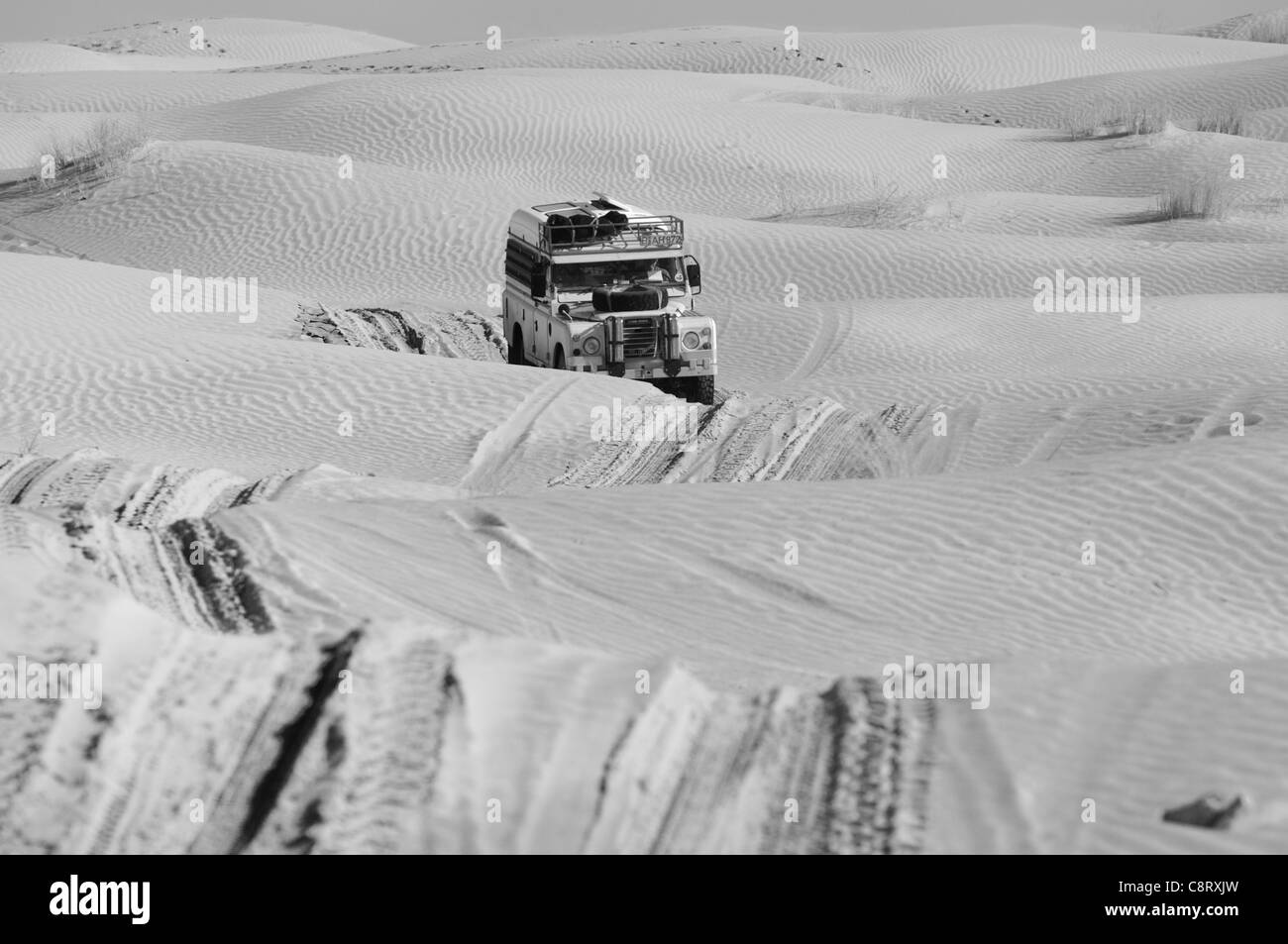 Africa, Tunisia, nr. Tembaine. Land Rover Series 3 Dormobile crossing ...