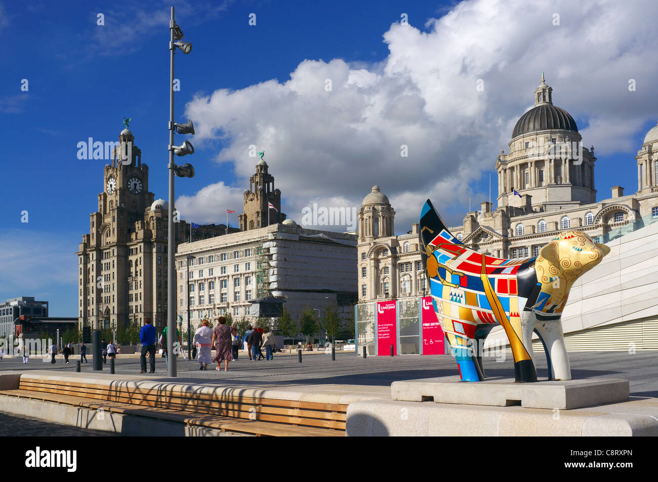 Waterfront at Liverpool, with the "3 Graces" of the Royal Liver ...