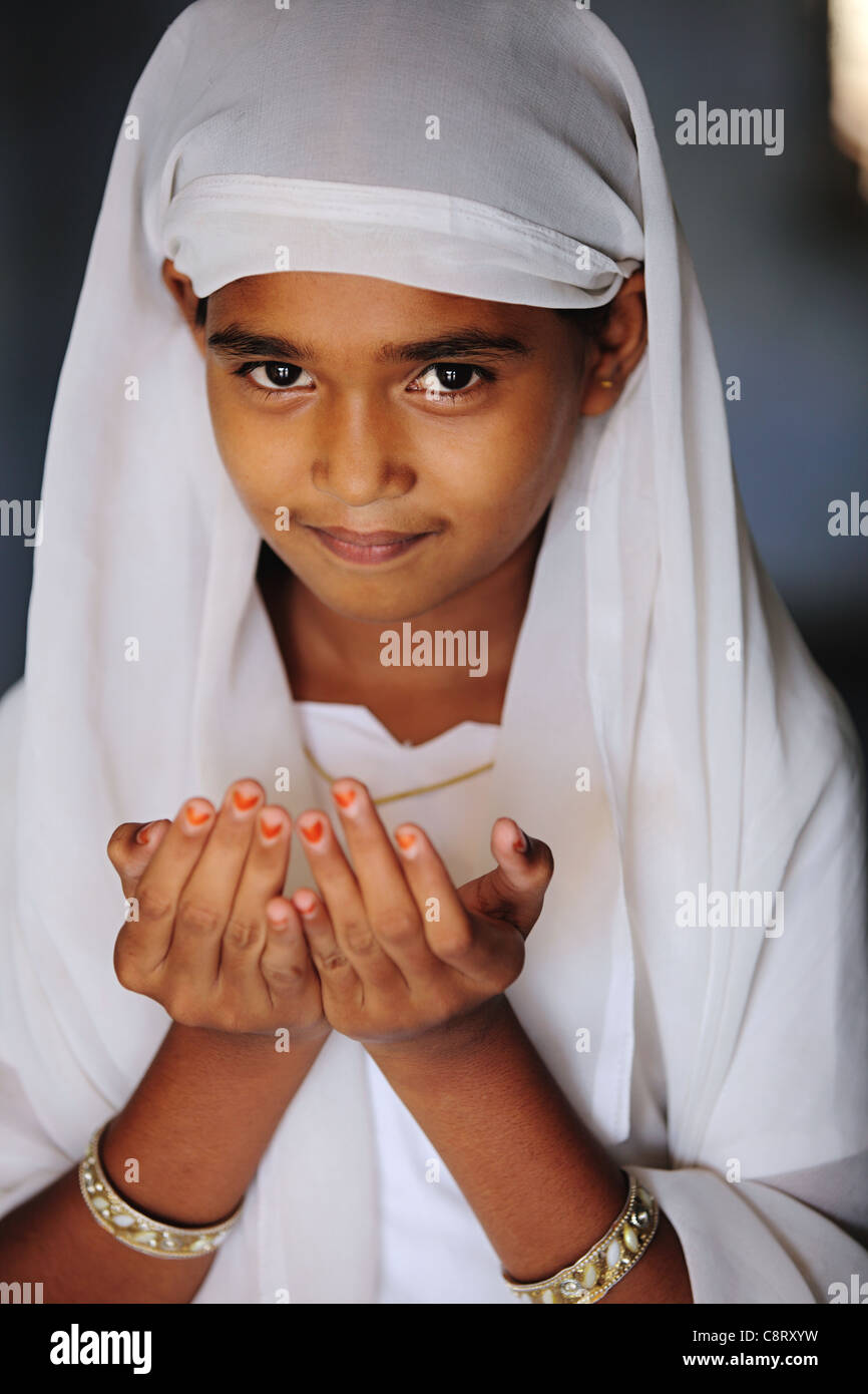 Muslim girl in prayer Andhra Pradesh South India Stock Photo - Alamy