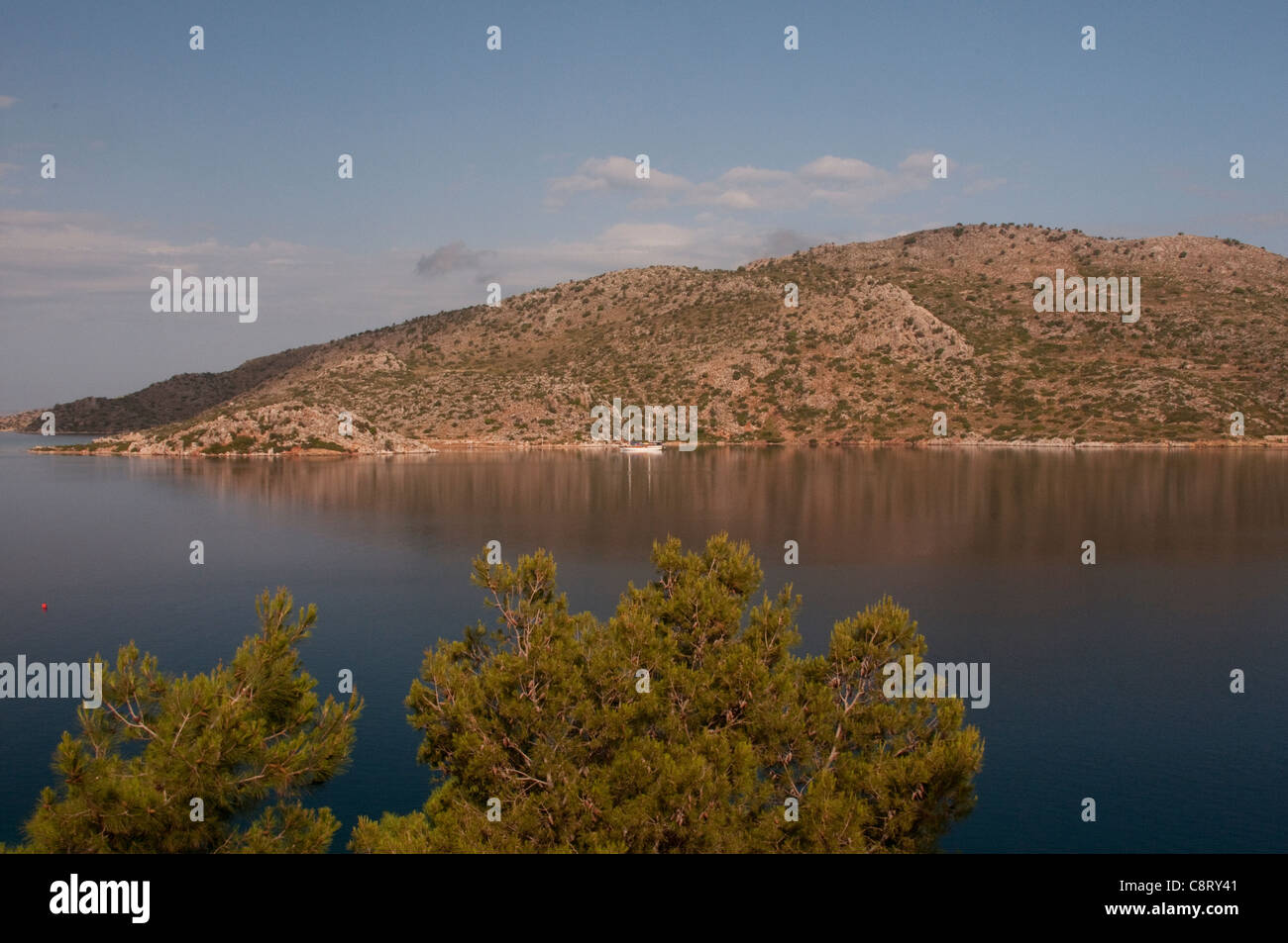 View from balcony of Karia Bel' Hotel to Aegean Sea and islands ...