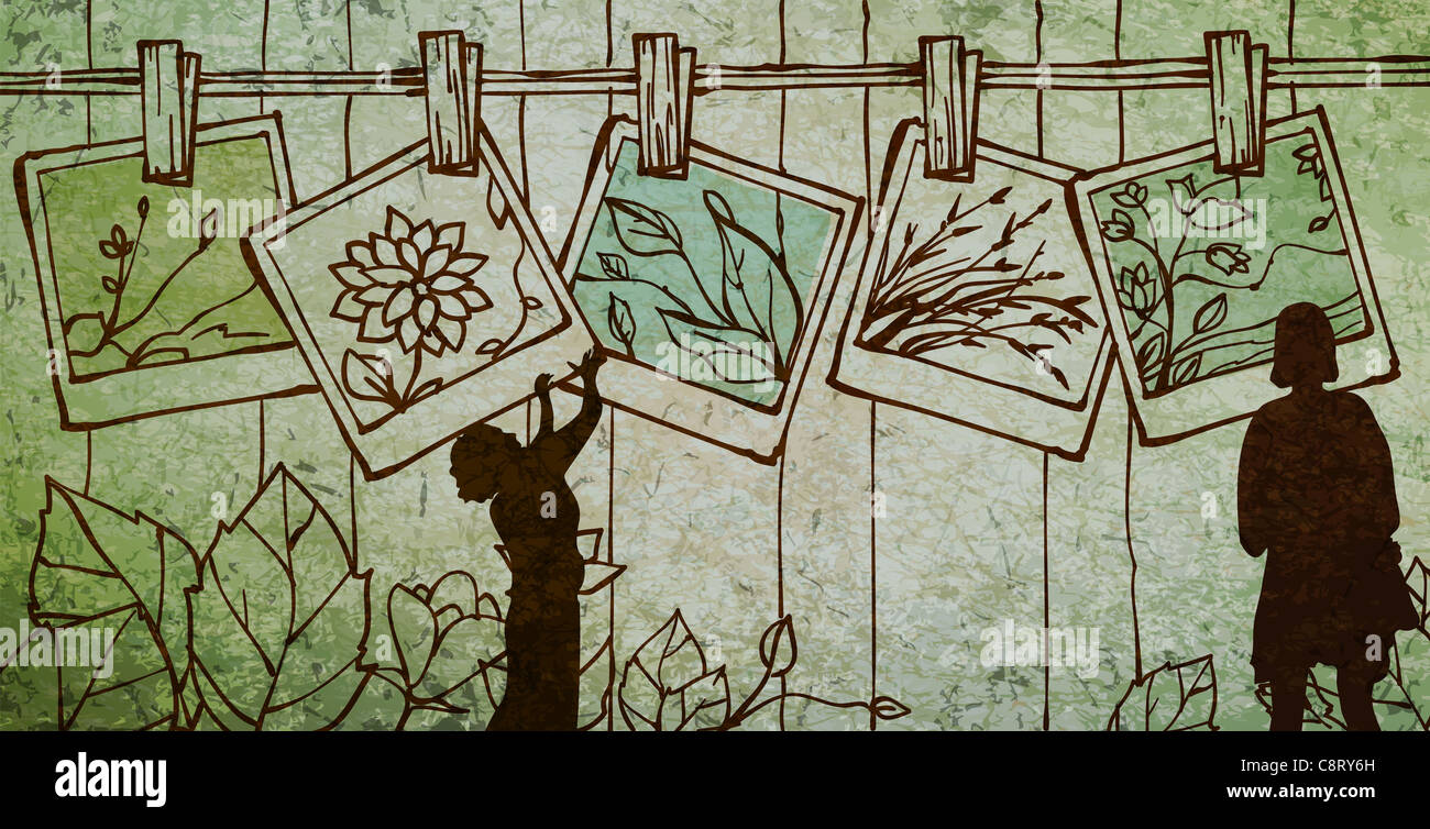 Photographs hanging in a line Stock Photo - Alamy