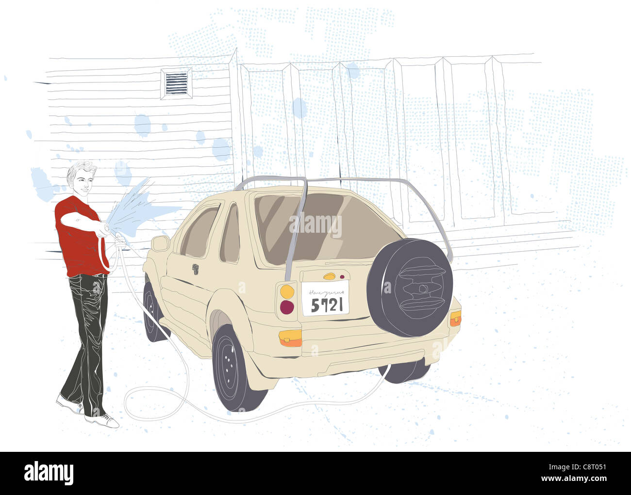 Illustration of man washing car Stock Photo - Alamy