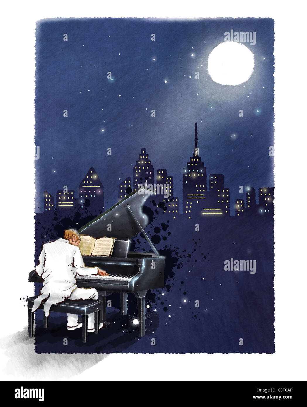 Man Playing Piano At Night Stock Photo - Alamy