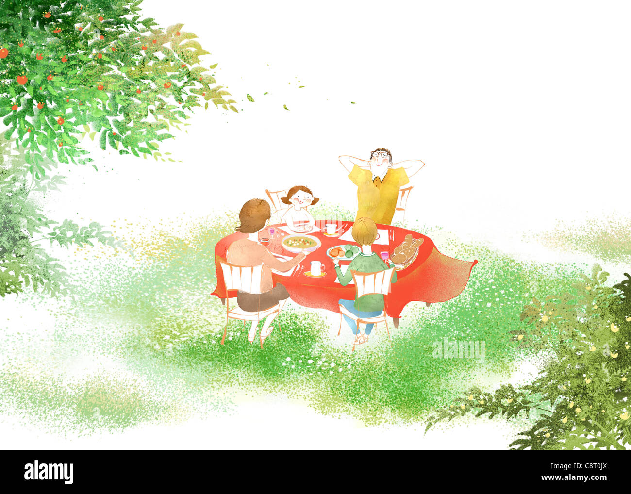 Family Having Outdoor Dinner Stock Photo - Alamy