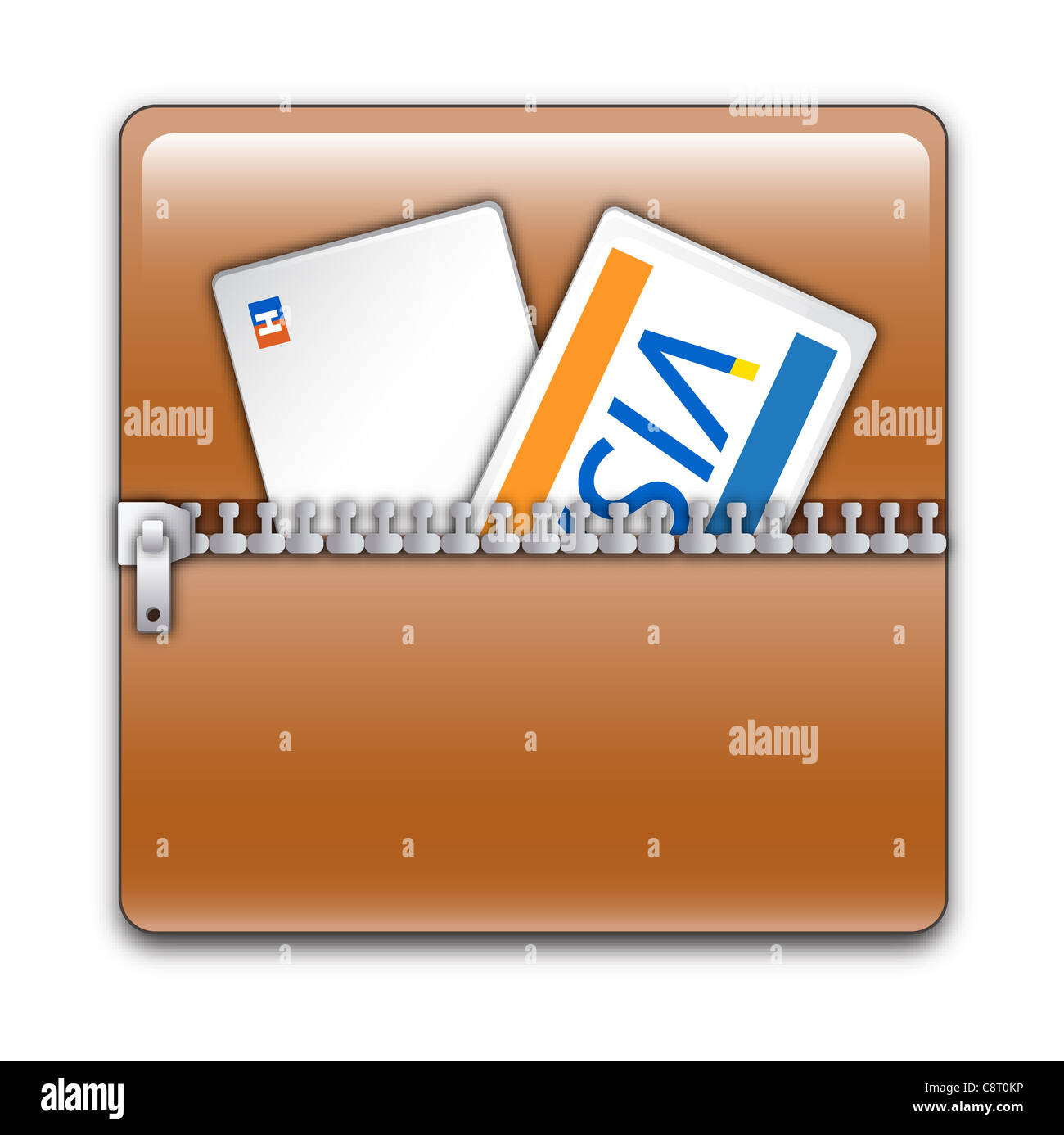 Illustration of visa card inside brown folder with zipper Stock Photo ...