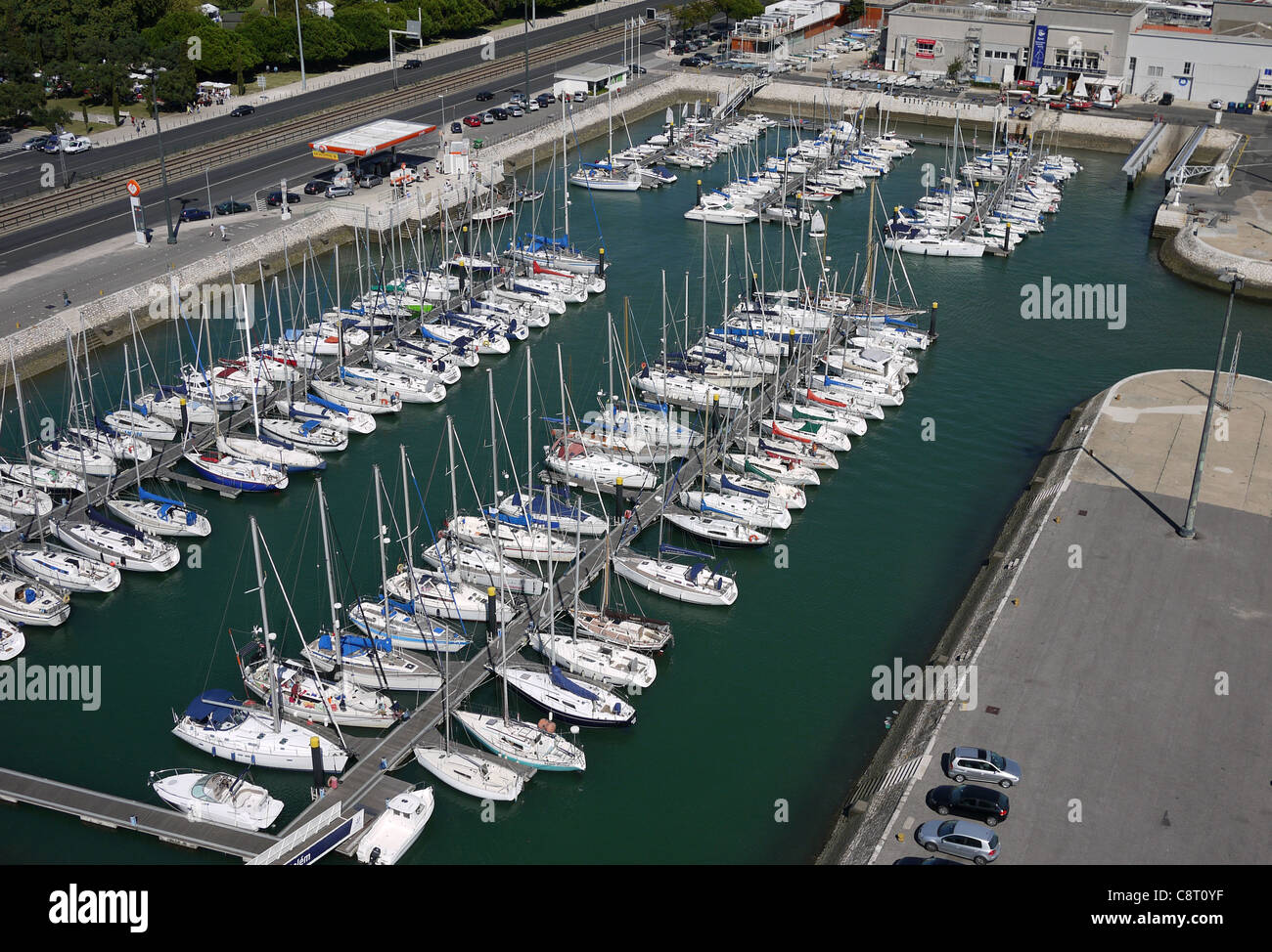 The Doca de Belem marina from the top of the Padrão dos Descobrimentos ...