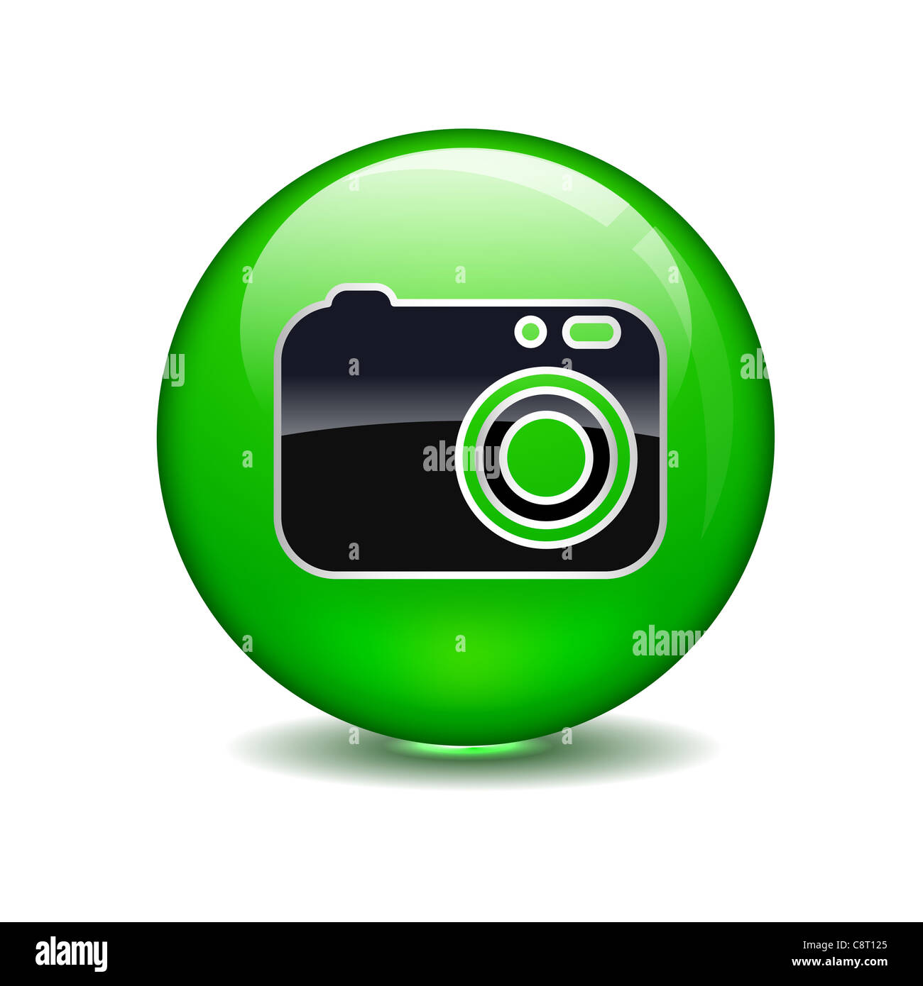 Illustration of camera sign in a green circle against white background ...