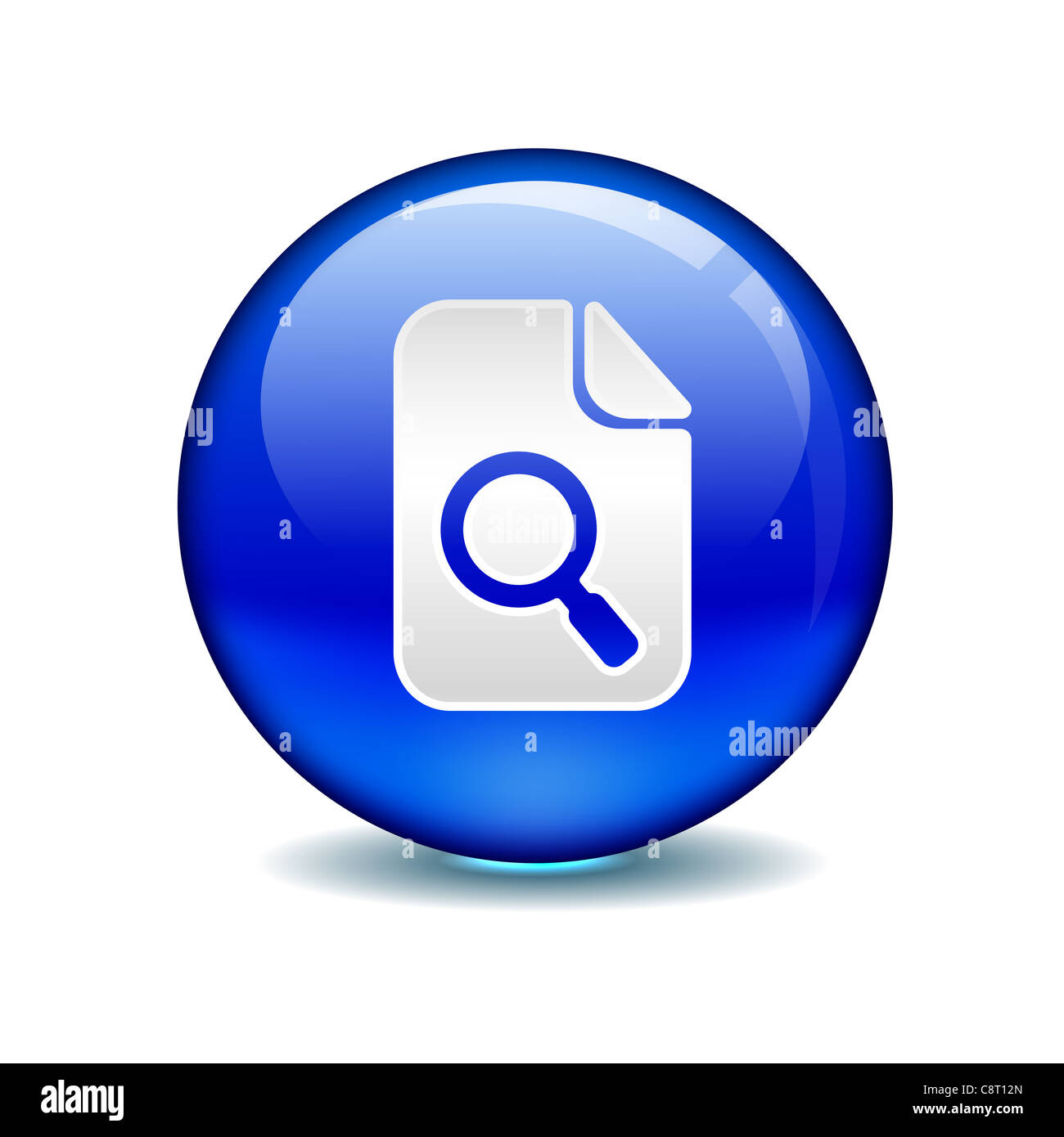Illustration of magnifying glass symbol in a blue circle against white ...