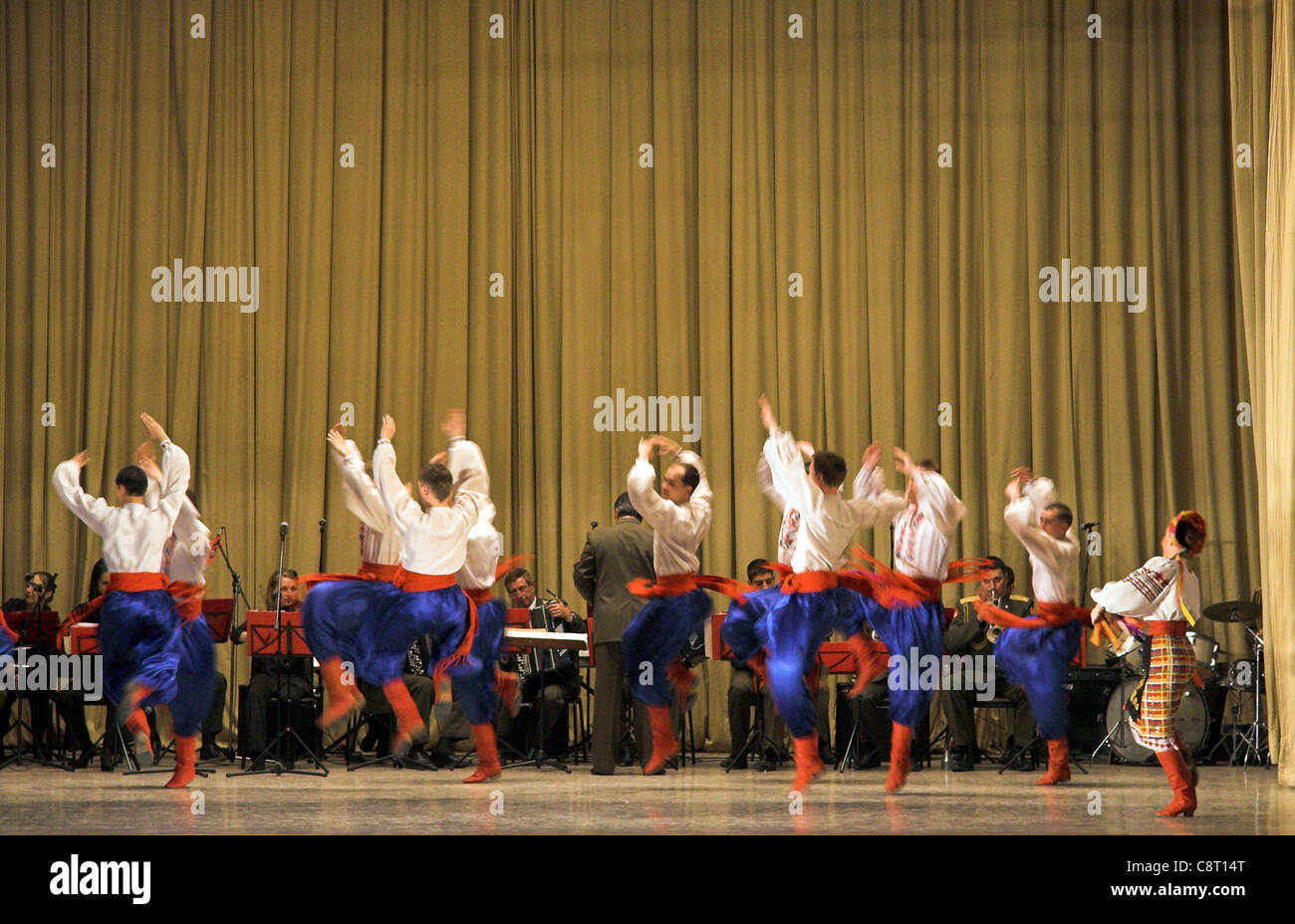 Traditional Russian folk dancing performance, on stage, St Petersburg ...