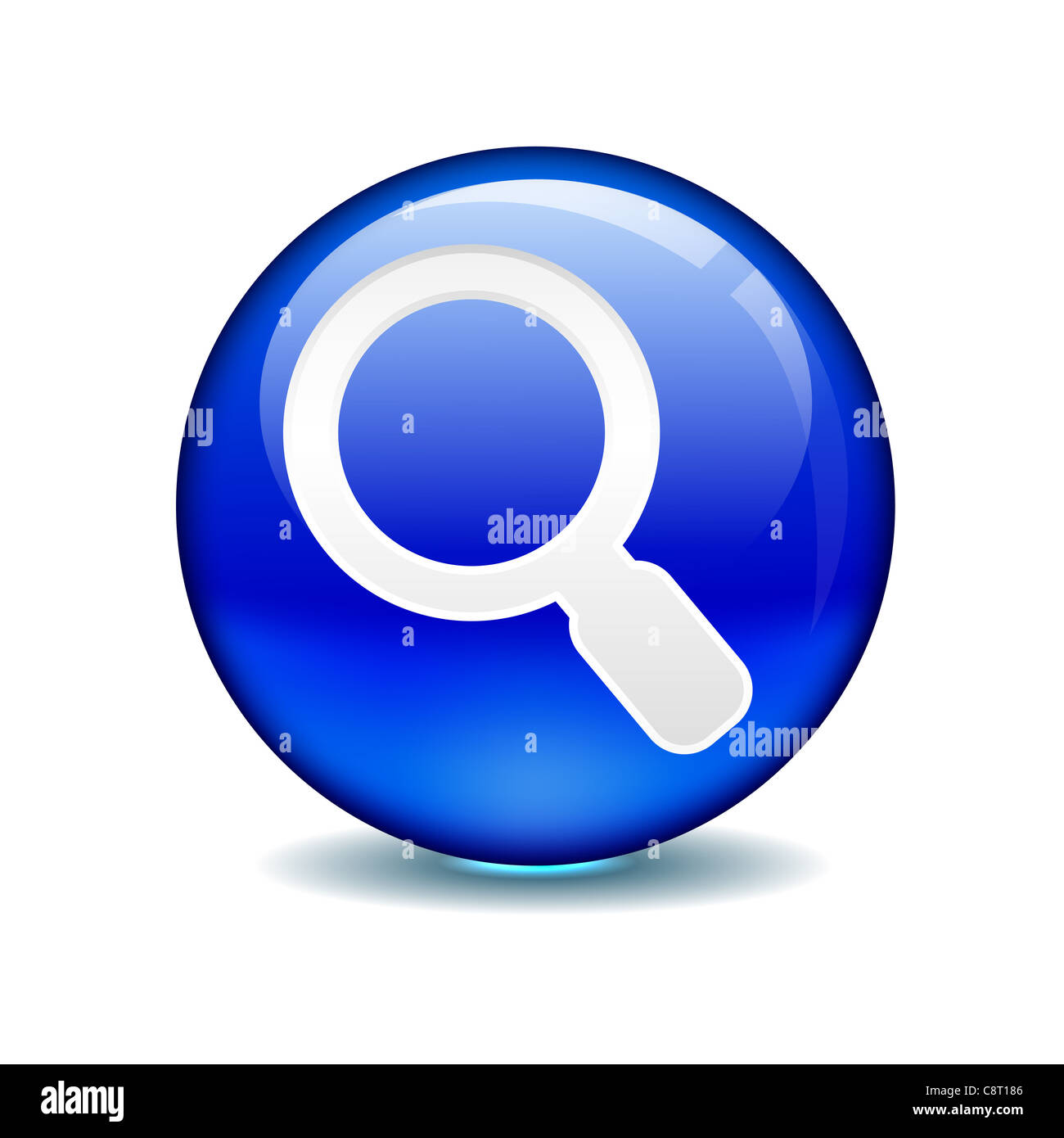 Magnifying lens in blue circle Stock Photo - Alamy