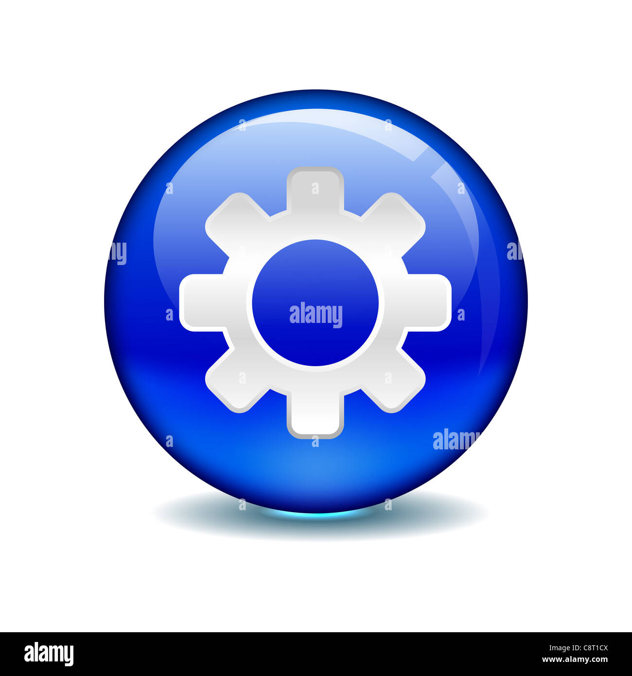 Gear symbol in blue circle Stock Photo - Alamy