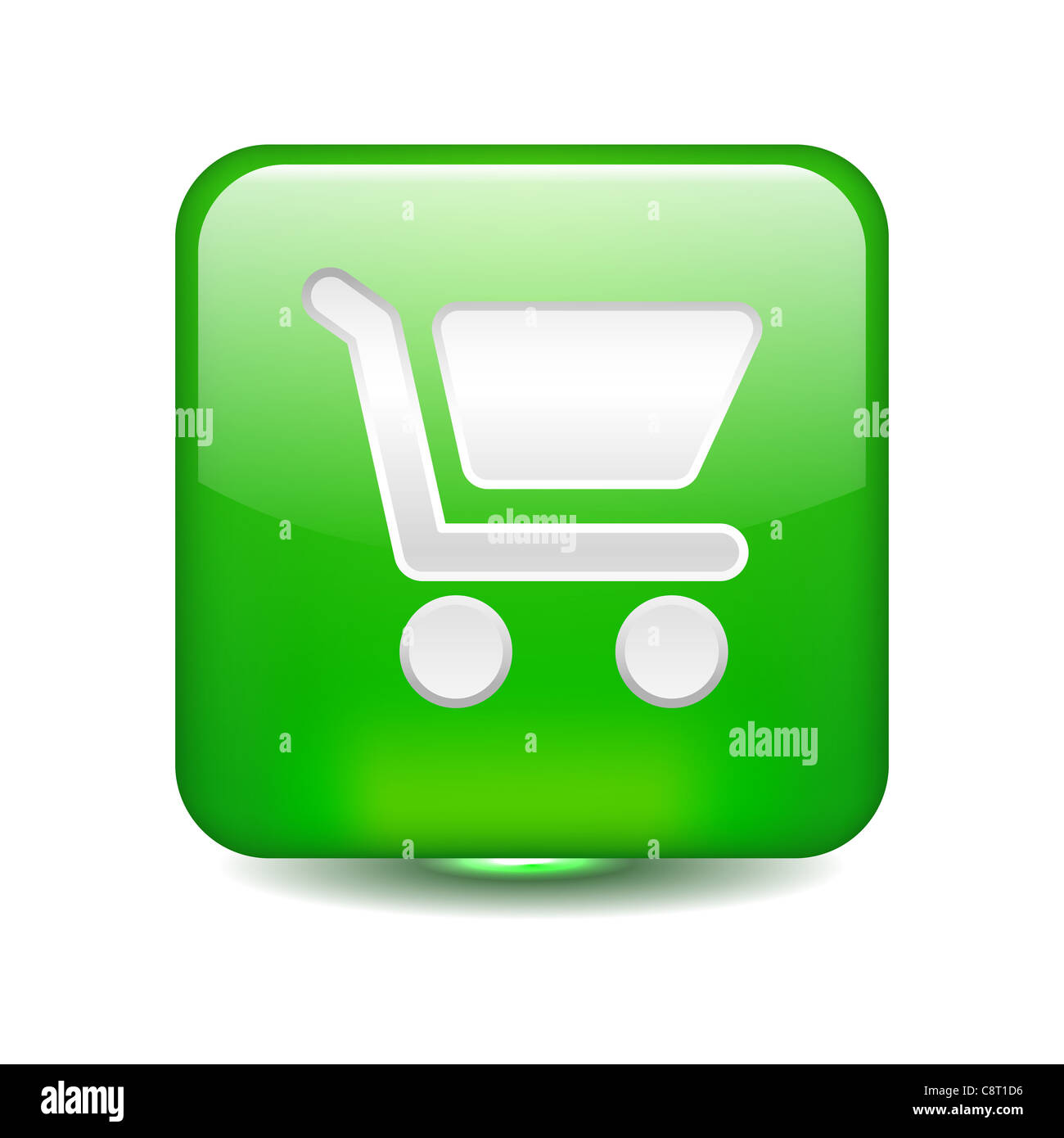 Shopping cart sign in green square Stock Photo - Alamy