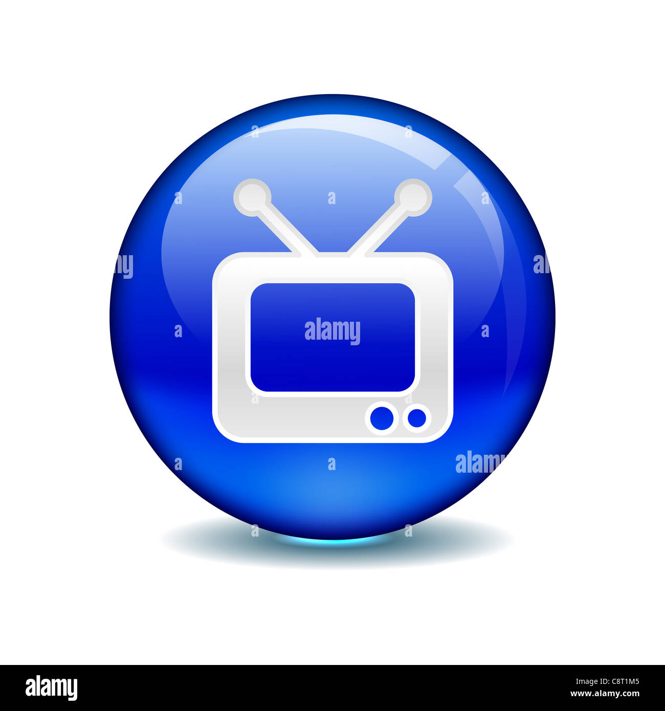 Illustration of television set in shiny blue circle Stock Photo - Alamy
