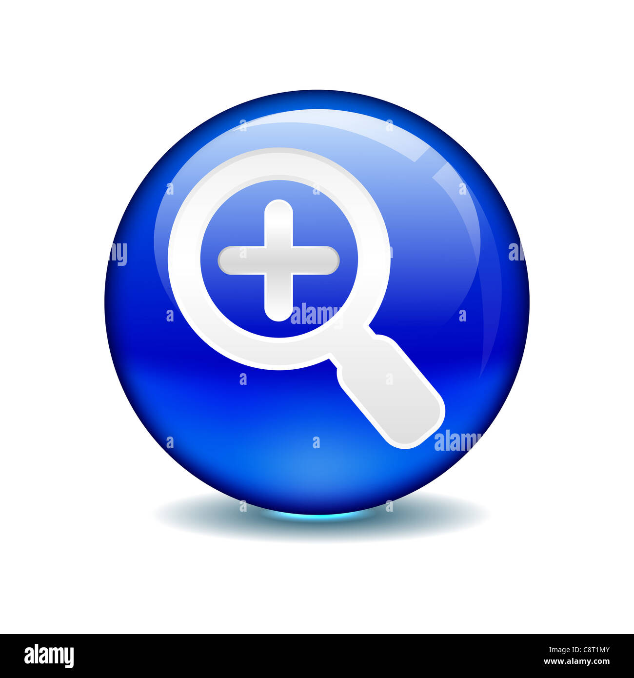 Illustration of zoom in sign in shiny blue circle Stock Photo - Alamy