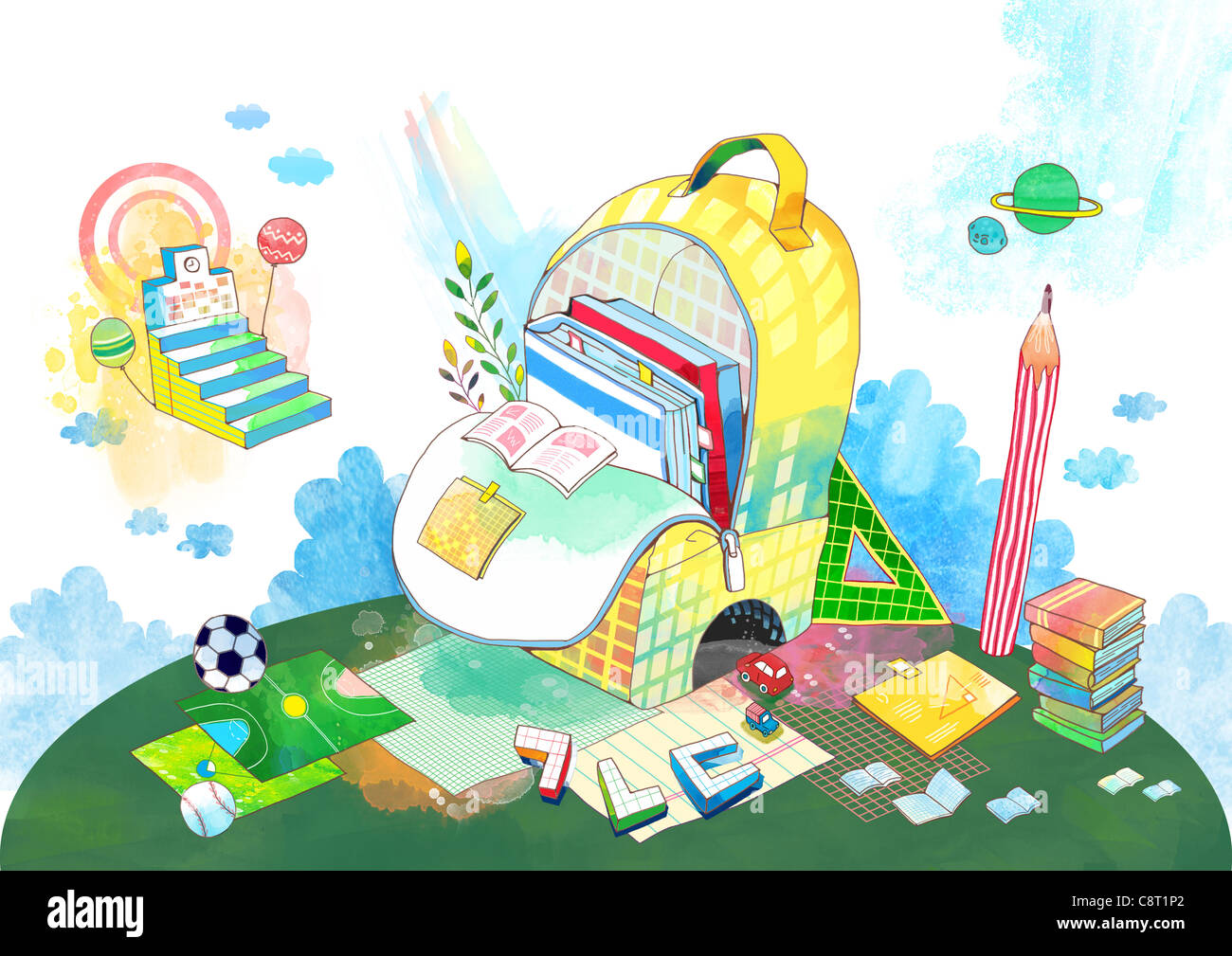 School Bag With Books Stock Photo - Alamy