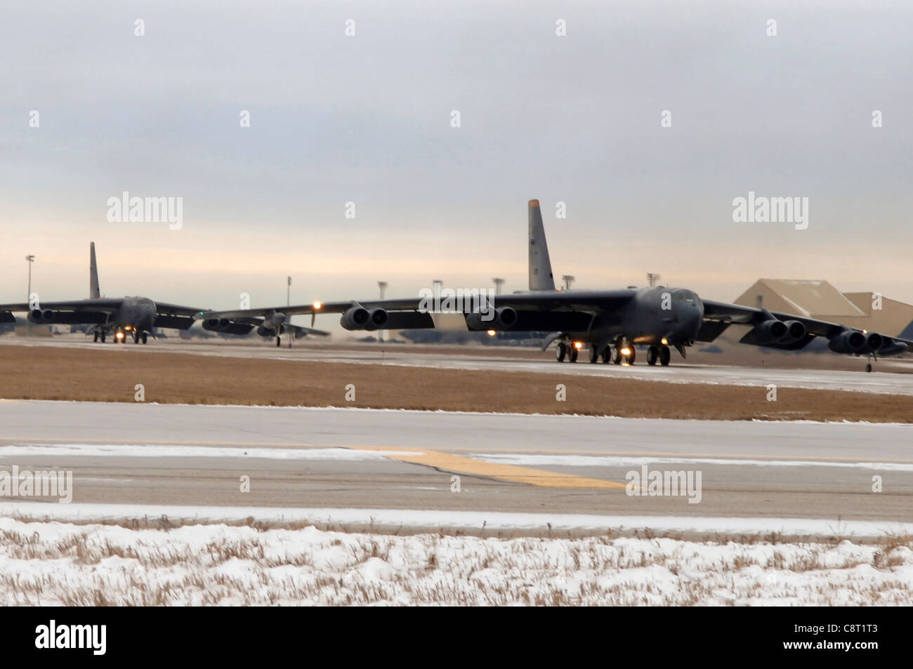 MINOT AIR FORCE BASE, N.D. (AFPN) -- B-52H Stratofortress bombers taxi ...