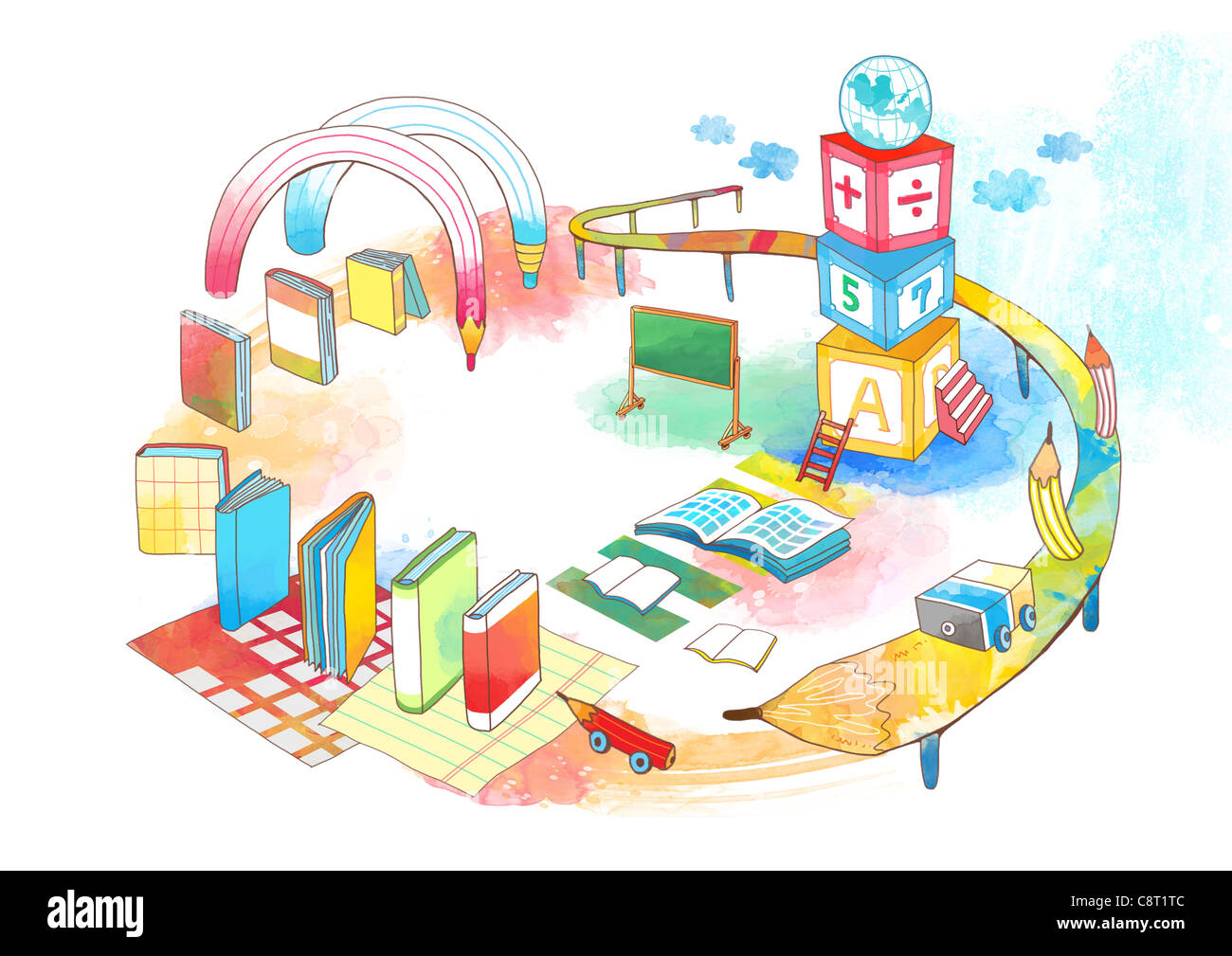 Books Pencil, And Blocks Stock Photo - Alamy