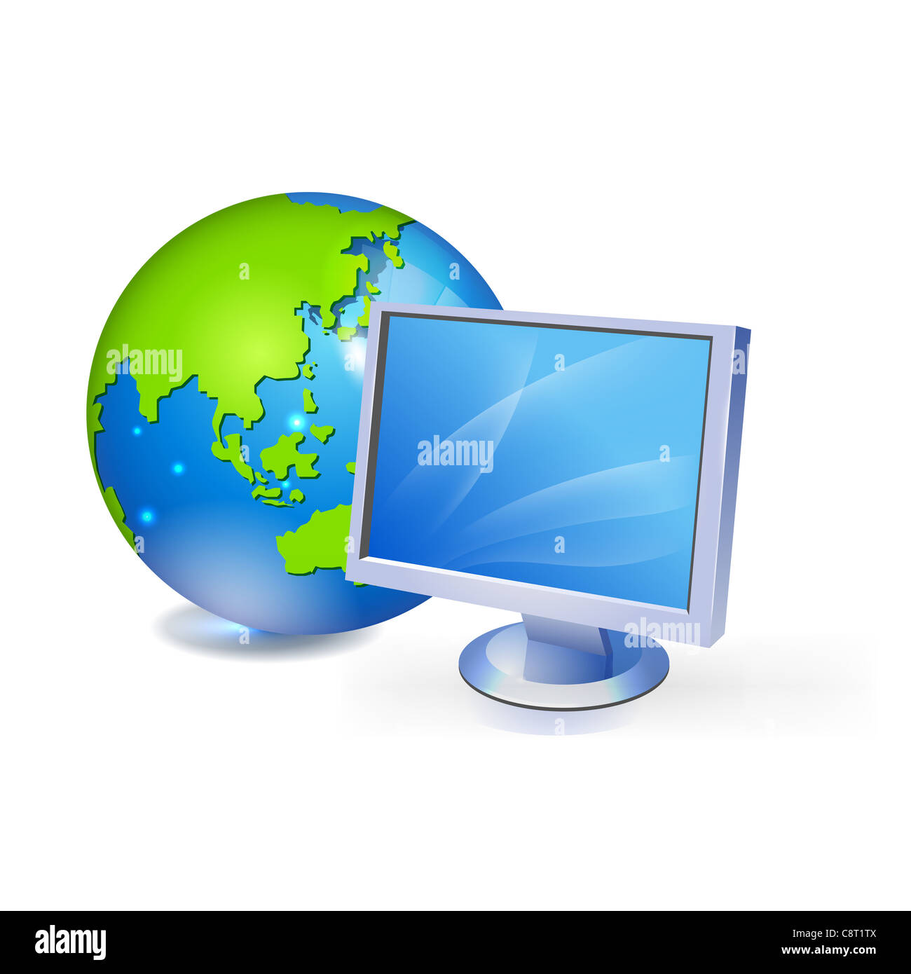 Illustration of computer monitor with globe Stock Photo - Alamy