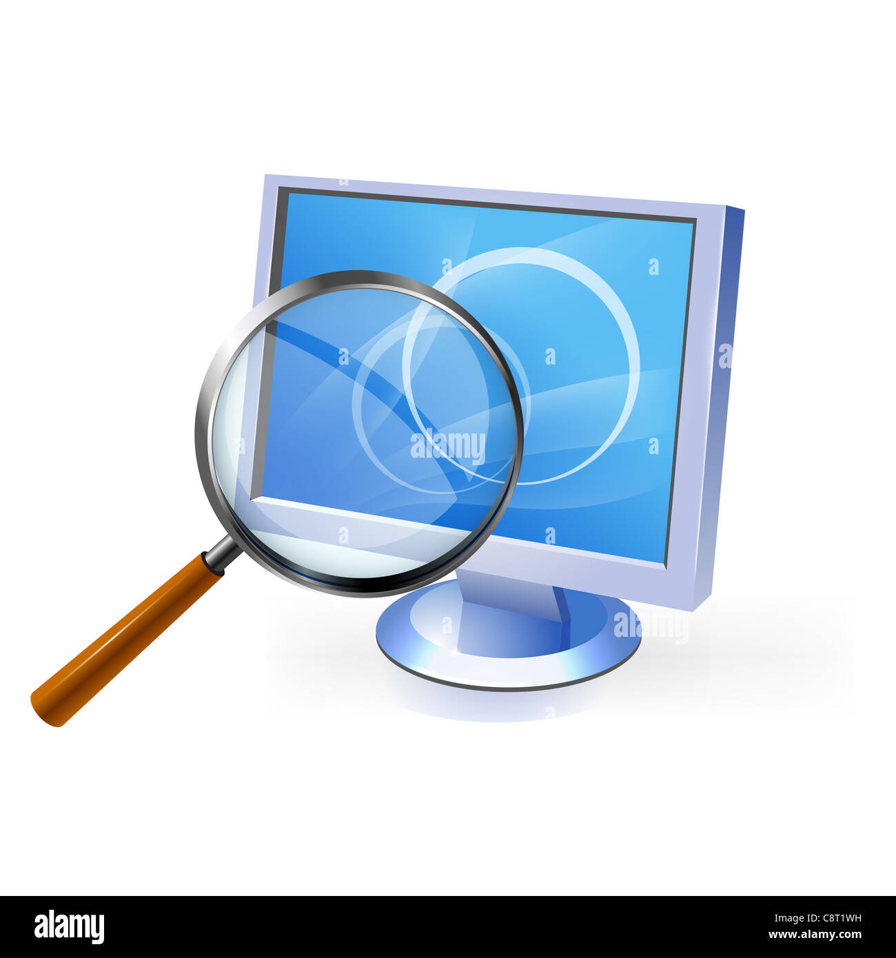 Illustration of magnifying glass and computer Stock Photo - Alamy