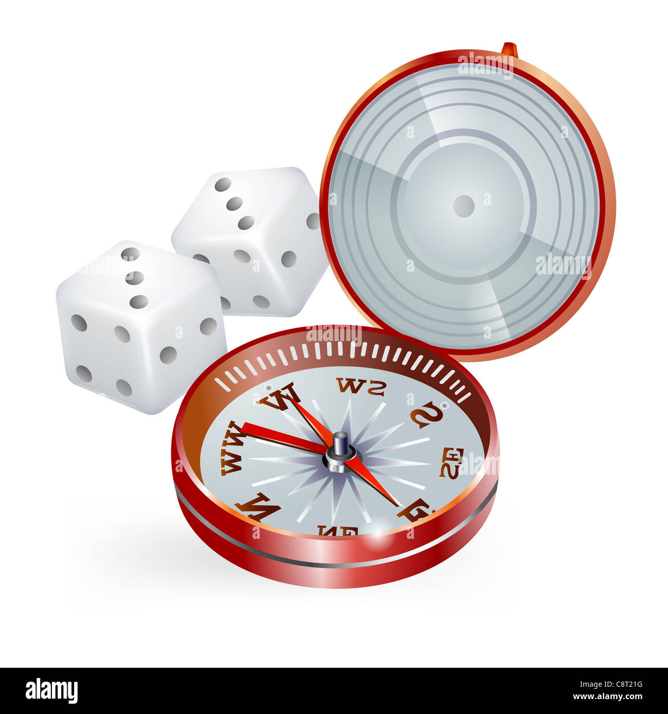Illustration of direction compass and dice Stock Photo - Alamy